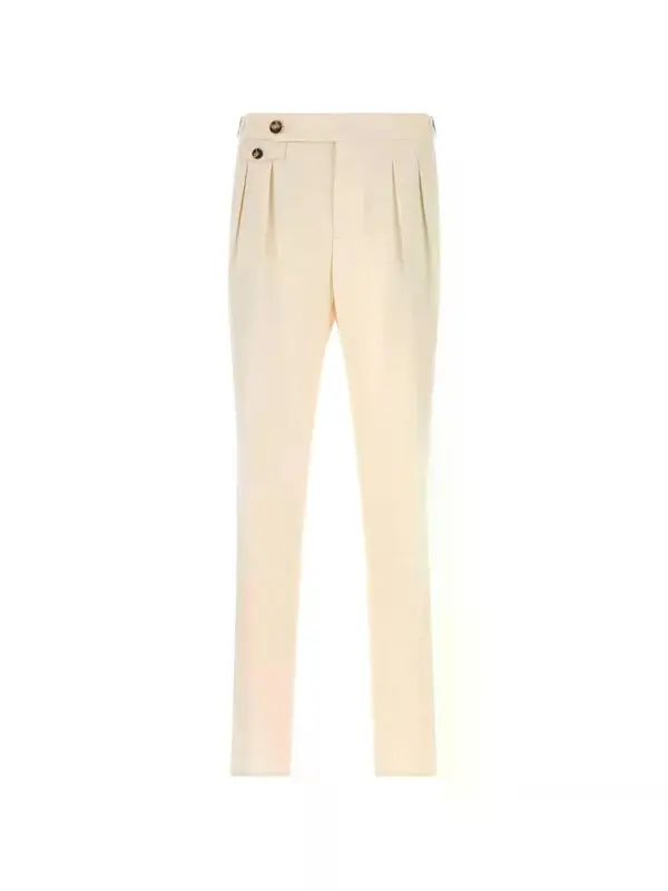 Brunello Cucinelli Button Pleated Cotton Trousers