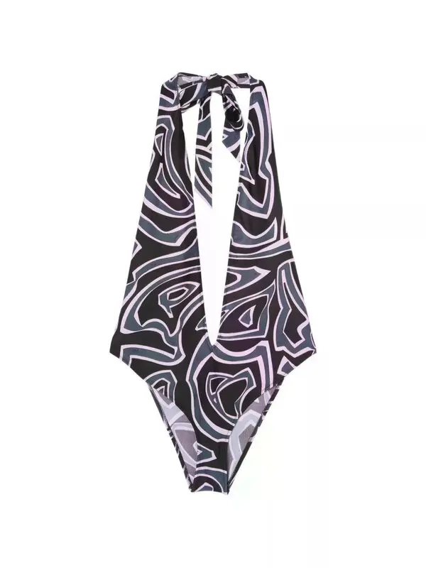 Emilio Pucci Labirinto-print Deep-neckline Swimsuit - Black