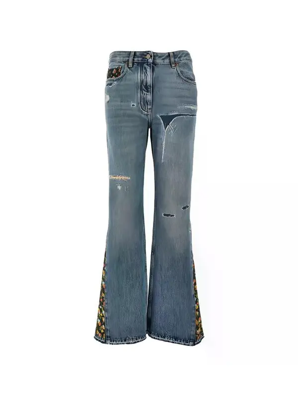 Valentino Garavani Floral-embroidered Ripped Jeans