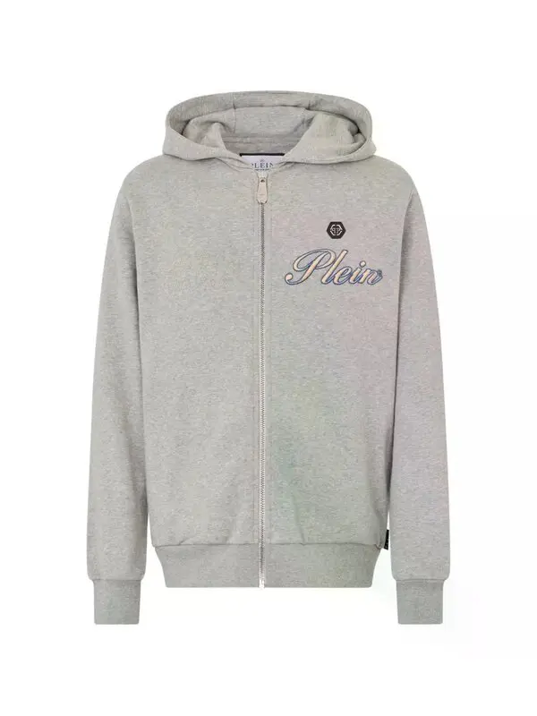 Philipp Plein Embroidered-logo Zip-up Hoodie - Grey