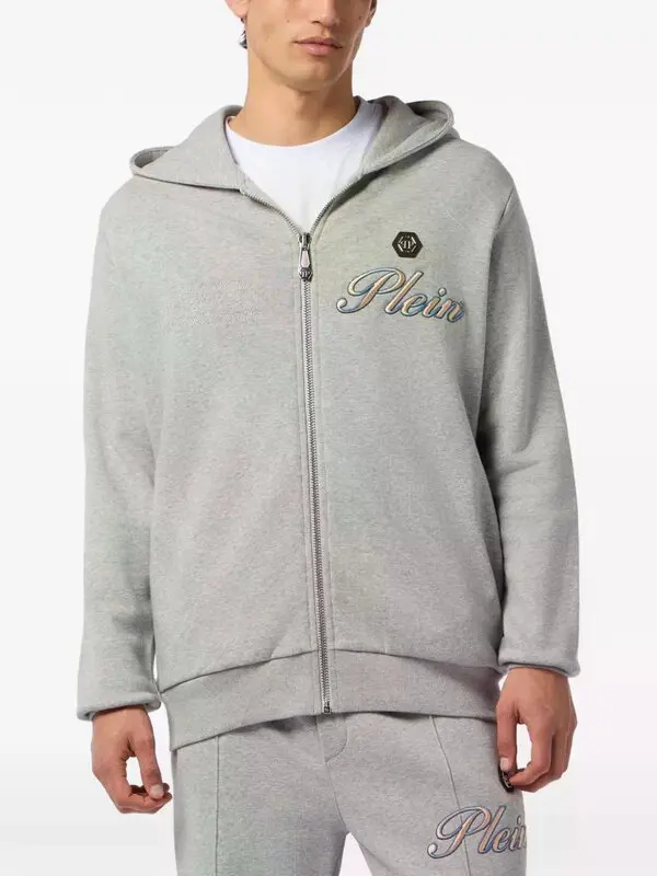 Philipp Plein Embroidered-logo Zip-up Hoodie - Grey