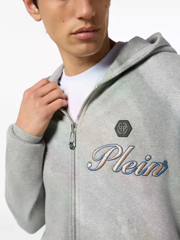 Philipp Plein Embroidered-logo Zip-up Hoodie - Grey