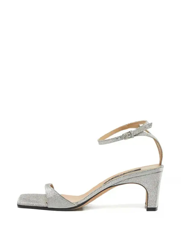 SERGIO ROSSI Glitter Ankle-strap Block Heel Sandals
