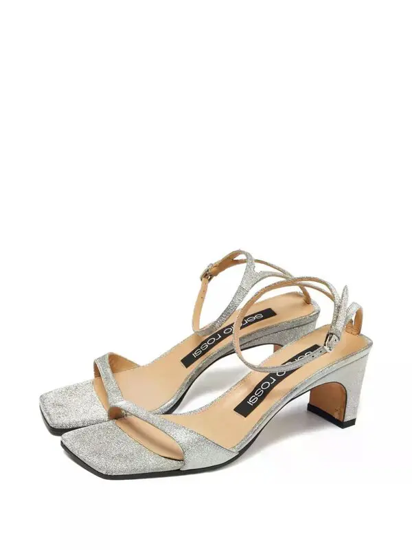 SERGIO ROSSI Glitter Ankle-strap Block Heel Sandals
