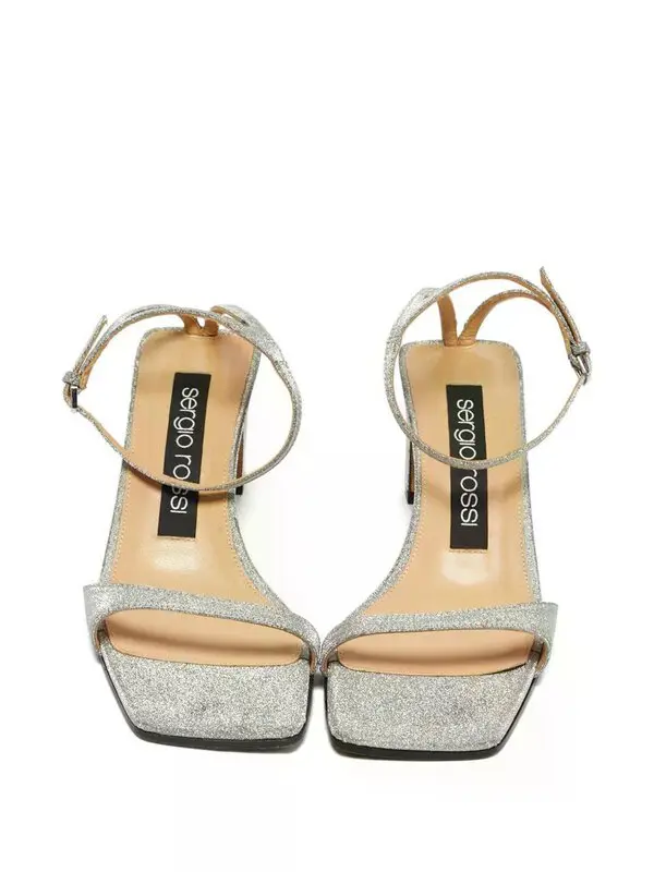 SERGIO ROSSI Glitter Ankle-strap Block Heel Sandals