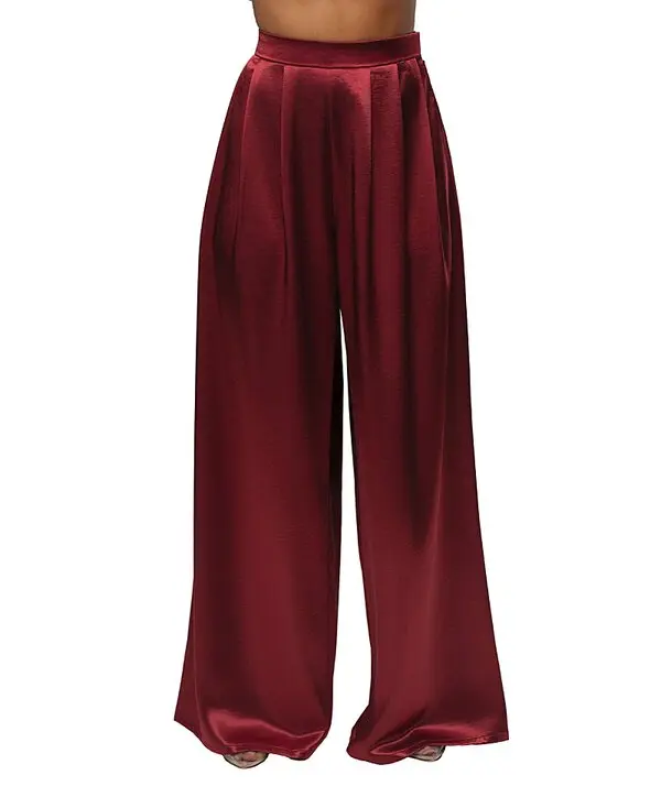 JLUXLABEL Satin Bliss Pleated Wide Leg Pants - Red