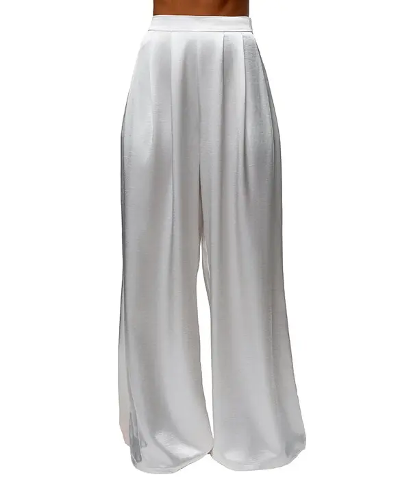 JLUXLABEL Satin Bliss Pleated Wide-leg Pants - White