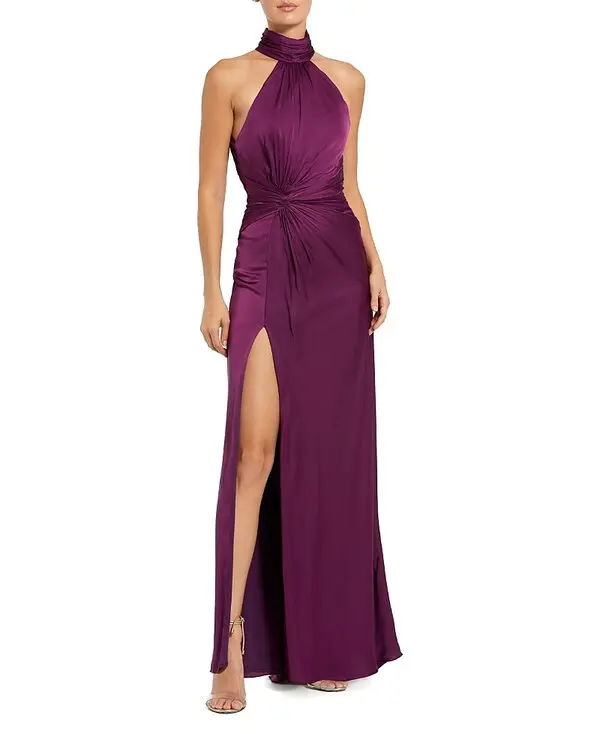 Mac Duggal Petite High Neck Open Back Gown - Plum
