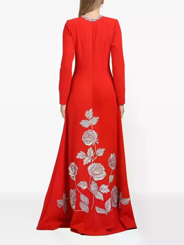 Buy DINA MELWANI Floral Embroidered Column Maxi Dress - Red At 9% Off |  Editorialist