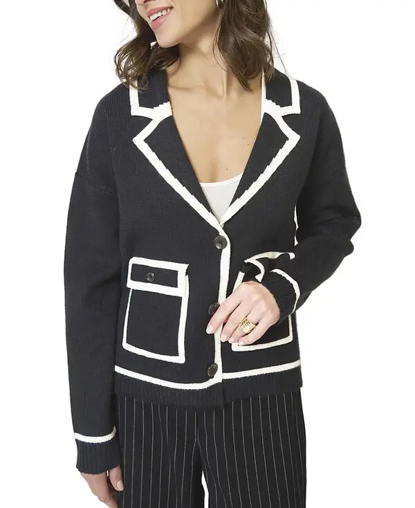 Central Park West Astrid Piped Sweater Jacket - Black