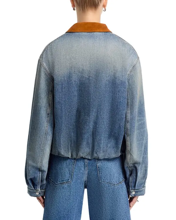 Acne Studios Leather Collar Denim Bomber Jacket - Mid Blue