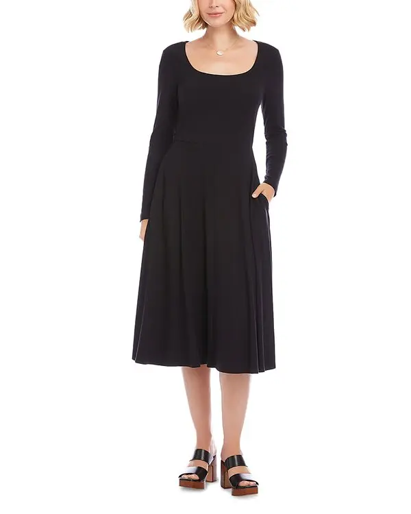 Karen Kane Long Sleeve Ribbed A-line Dress