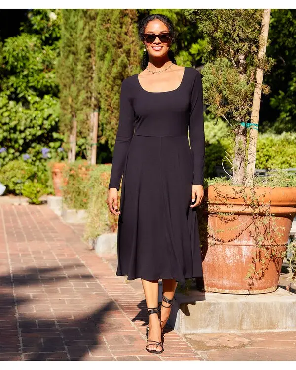 Karen Kane Long Sleeve Ribbed A-Line Dress In Black - 30% Off | Editorialist