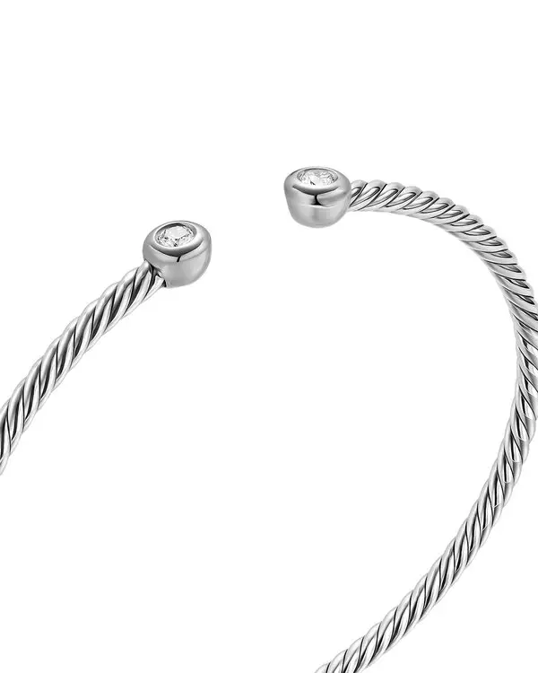 David Yurman Micro Cable Flex Round Bracelet In Sterling With Diamonds, 2.6mm - Silver