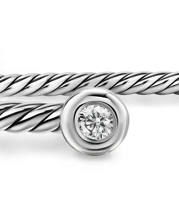 David Yurman Micro Cable Flex Round Bracelet In Sterling With Diamonds, 2.6mm - Silver