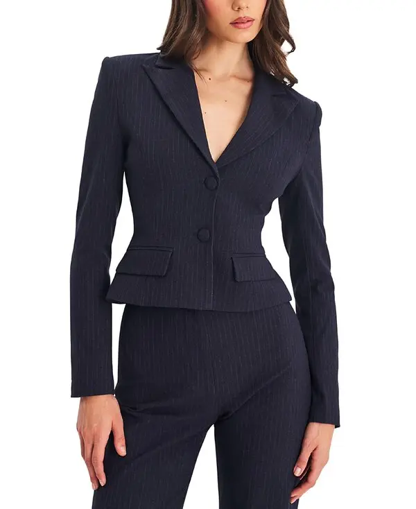 MISS CIRCLE NEW YORK Quinne Striped Single-breasted Peplum Blazer - Navy