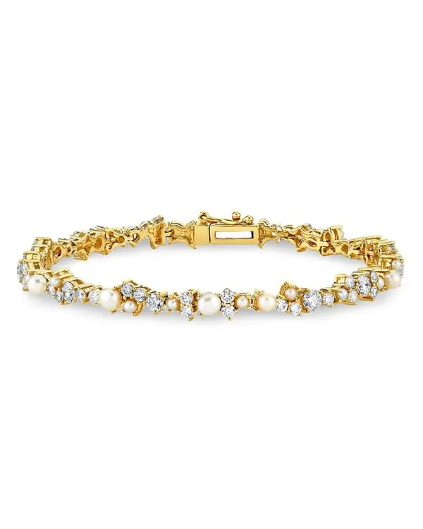SYDNEY EVAN 14k Yellow Diamond And Freshwater Pearl Cocktail Tennis Bracelet - Gold