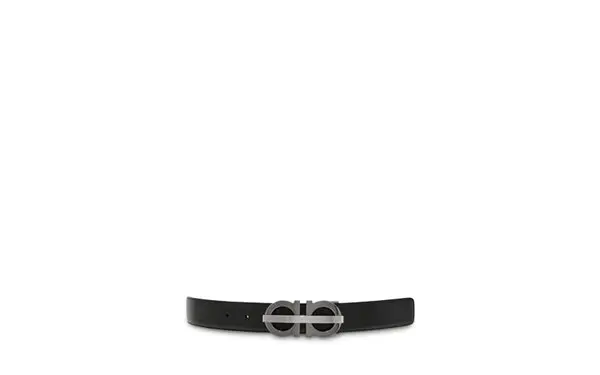 FERRAGAMO Reversible Leather Belt With Double Gancini Buckle