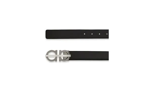 FERRAGAMO Reversible Leather Belt With Double Gancini Buckle