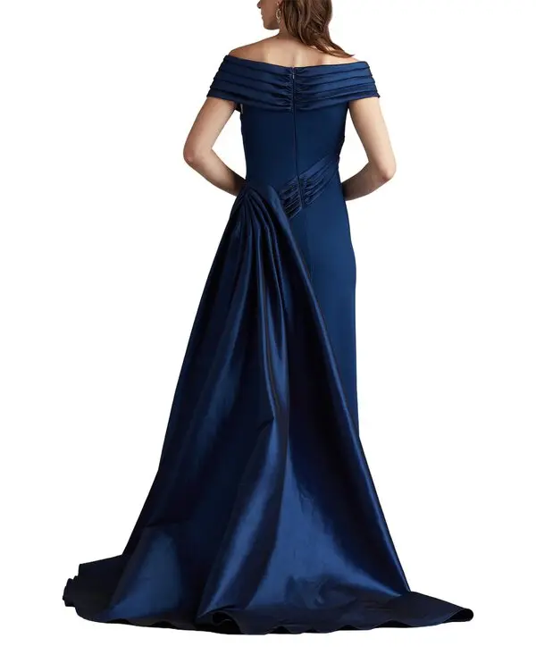 Tadashi Shoji Elysian Draped Overlay Train Gown - Navy