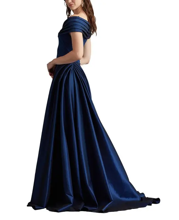 Tadashi Shoji Elysian Draped Overlay Train Gown - Navy