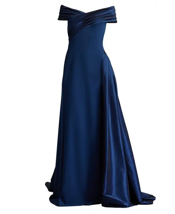 Tadashi Shoji Elysian Draped Overlay Train Gown - Navy