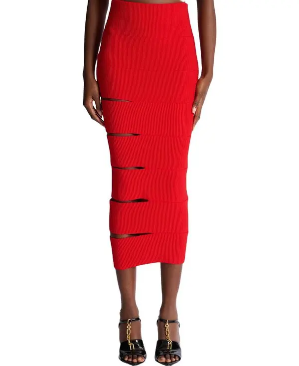 Balmain Long Knit Cut-out Skirt