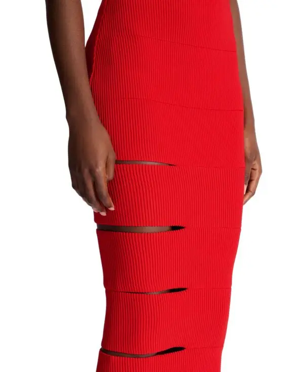 Balmain Long Knit Cut-out Skirt