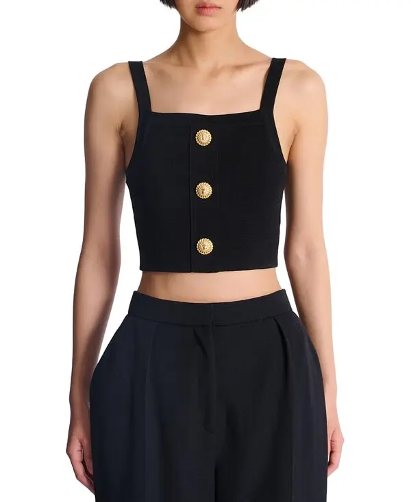 Balmain Knit Bralette Top With Buttons - Black