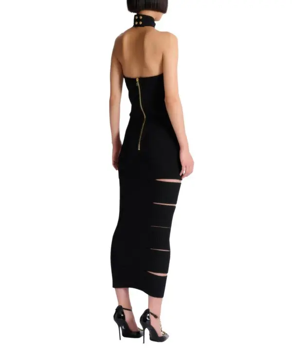 Balmain Long Dress With Embellished Detail - Black
