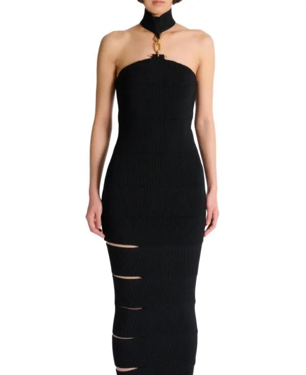 Balmain Long Dress With Embellished Detail - Black