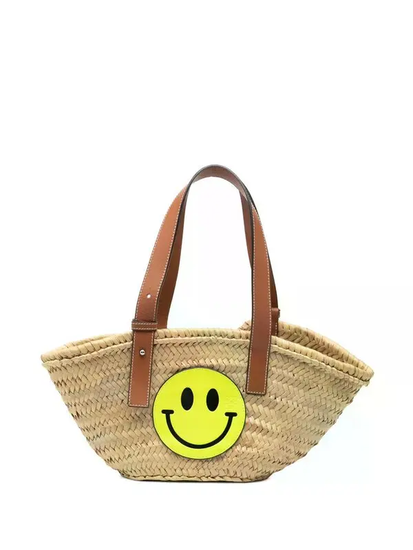 Loewe 2020 Paula's Ibiza Smiley Small Raffia Basket Tote Bag