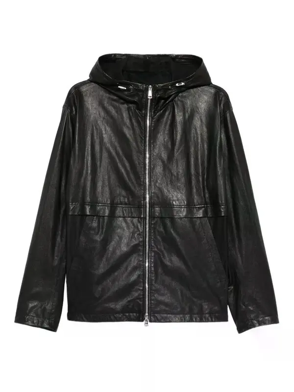 Tagliatore Hooded Zip-up Leather Jacket