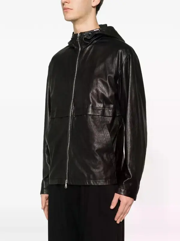 Tagliatore Hooded Zip-up Leather Jacket