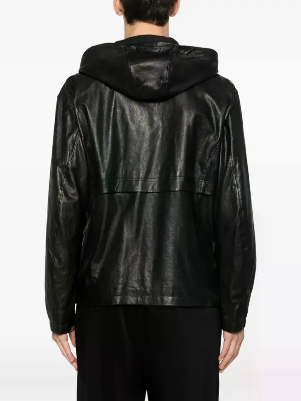 Tagliatore Hooded Zip-up Leather Jacket