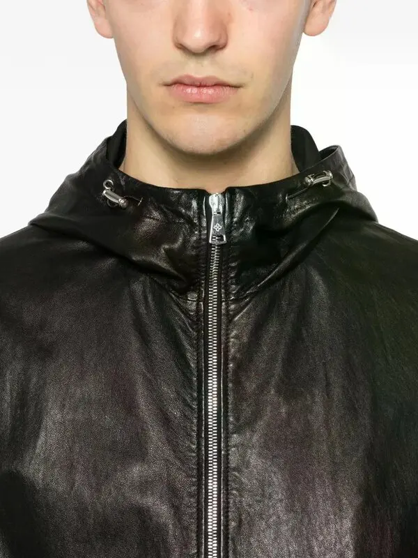 Tagliatore Hooded Zip-up Leather Jacket