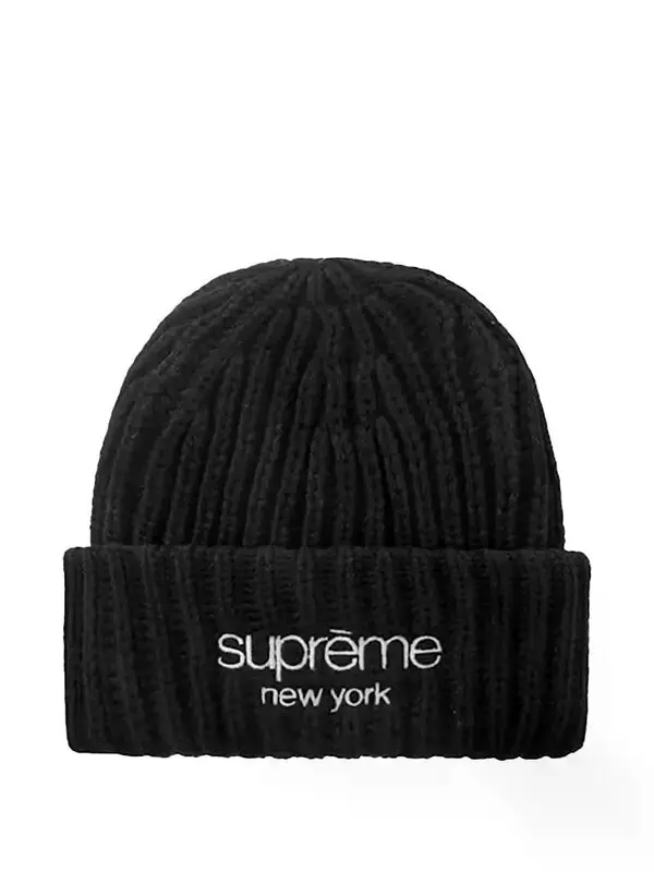 Supreme Ribbed Logo Beanie - Black