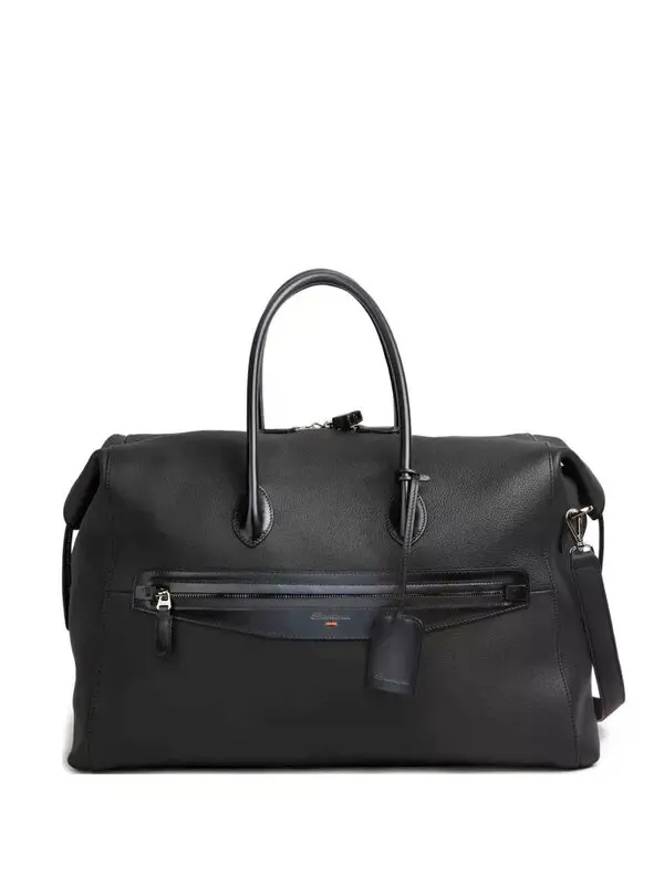 Santoni Grained Leather Double-zip Tote Bag - Black