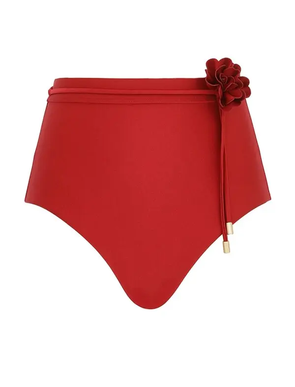 Zimmermann High-waist Bikini Bottom With Floral Detail - Red