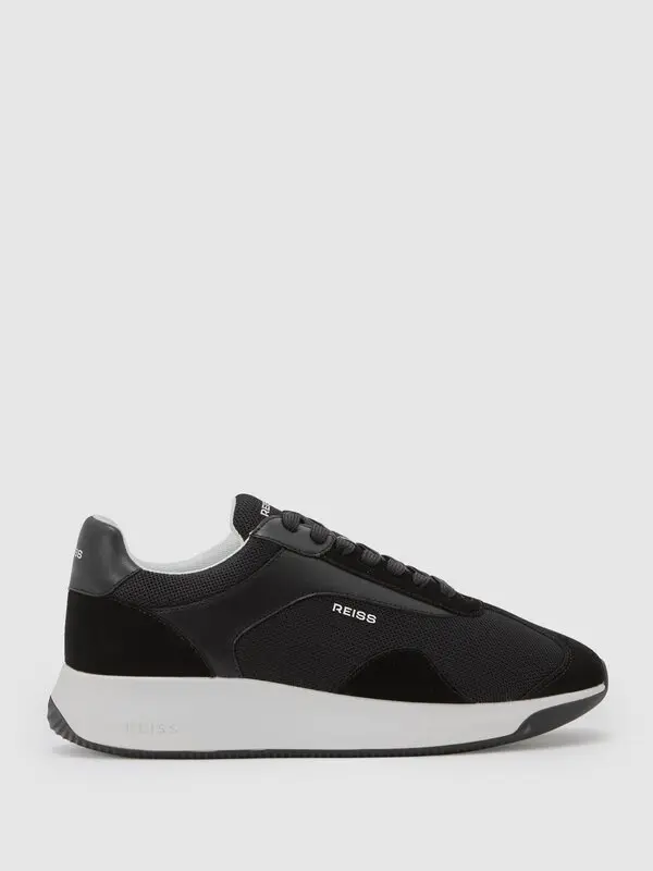 REISS Emmett V2 Bonded-leather Suede Running Trainers - Black
