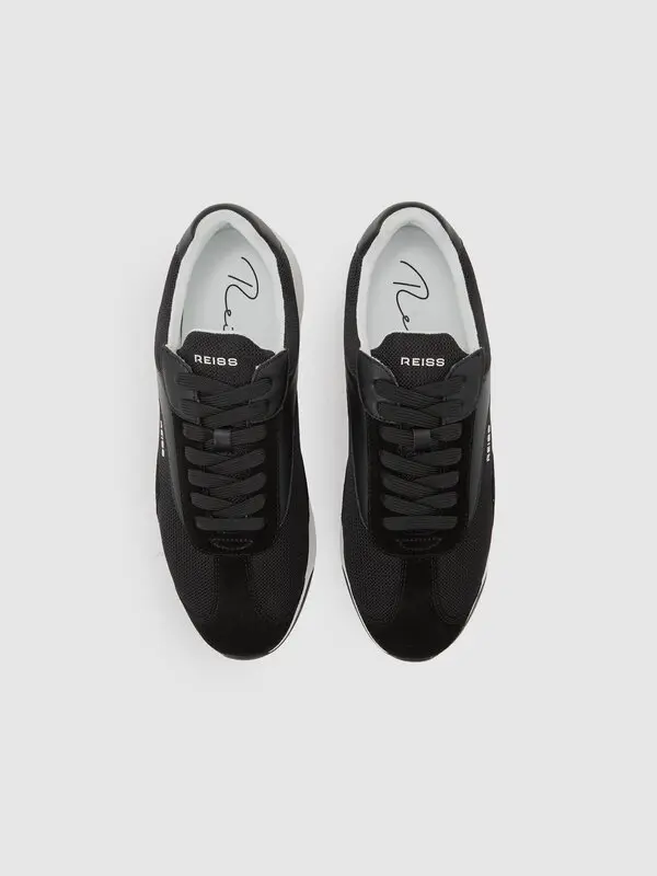 REISS Emmett V2 Bonded-leather Suede Running Trainers - Black