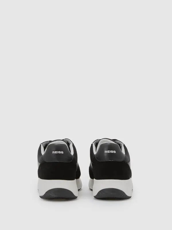 REISS Emmett V2 Bonded-leather Suede Running Trainers - Black