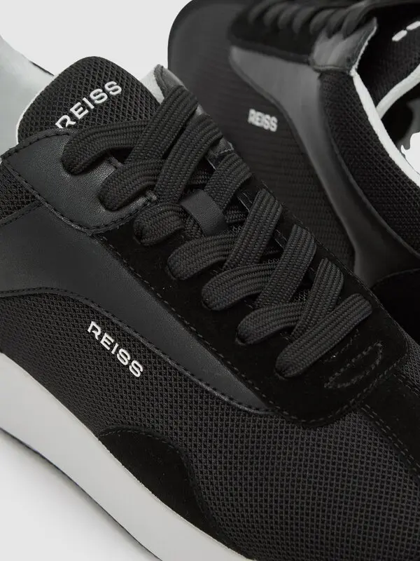 REISS Emmett V2 Bonded-leather Suede Running Trainers - Black