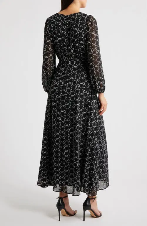 Halogen Abstract Print Long Sleeve Dress With Sash