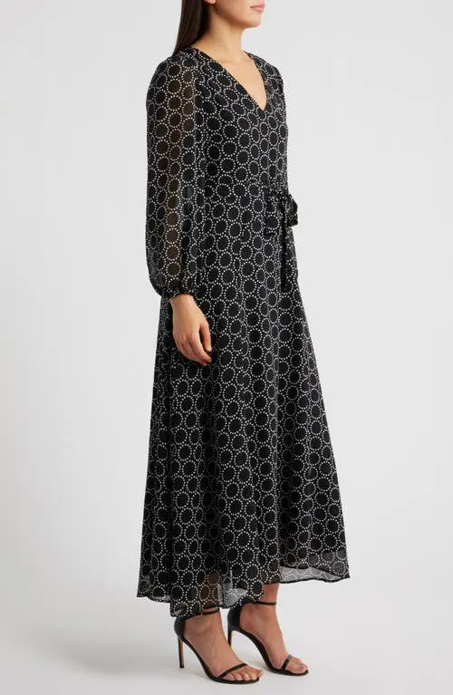 Halogen Abstract Print Long Sleeve Dress With Sash