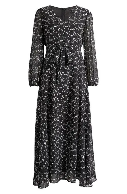 Halogen Abstract Print Long Sleeve Dress With Sash