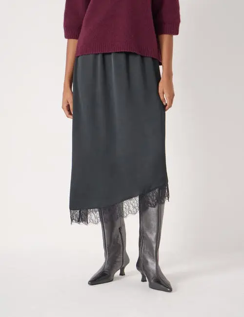 HUSH Satin Asymmetric Lace Trim Skirt