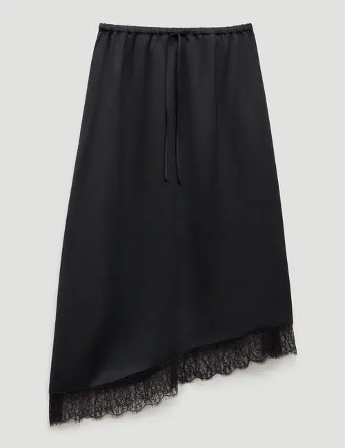 HUSH Satin Asymmetric Lace Trim Skirt