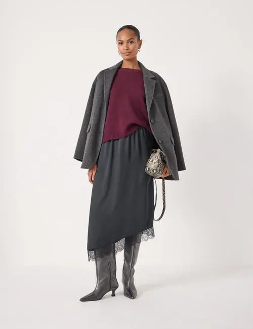 HUSH Satin Asymmetric Lace Trim Skirt