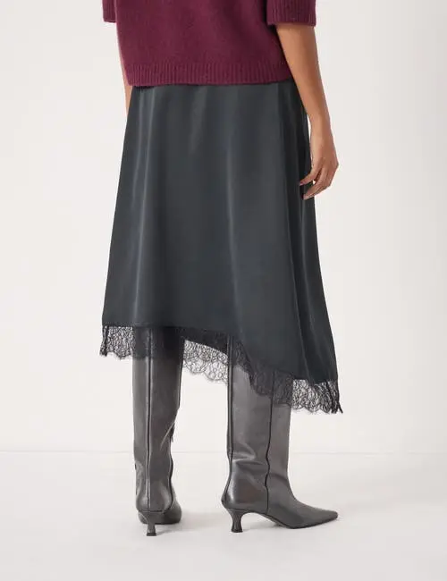 HUSH Satin Asymmetric Lace Trim Skirt